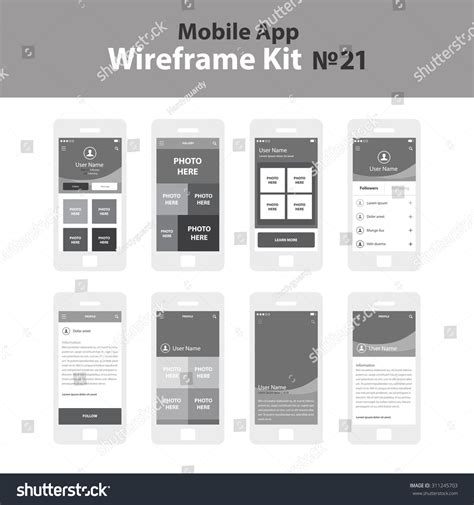 Mobile Wireframe App Ui Kit 21 Stock Vector Royalty Free 311245703 Shutterstock