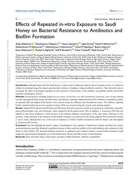 Pdf Effects Of Repeated In Vitro Exposure To Saudi Honey On Bacterial