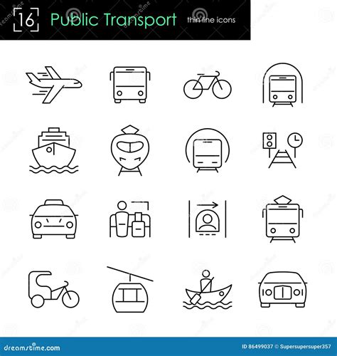 Public Transport Thin Line Icon Set Stock Vector Illustration Of Bicycle Ferry 86499037