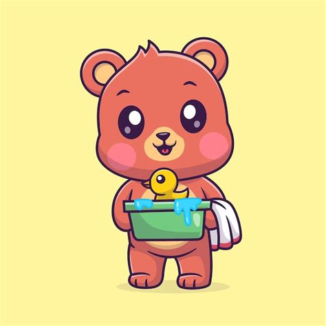 Premium Vector Cute Bear Bathing With Duck Toys Cartoon Vector Icon
