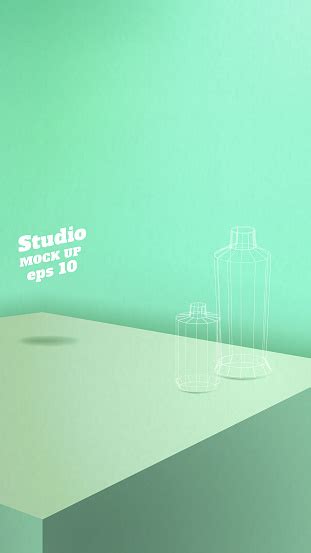 스튜디오 테이블 배경입니다 벡터 파스텔 녹색 그라데이션 제품 표시 블록 Wallmockup 디자인의 표시 제품을 광고하기위한
