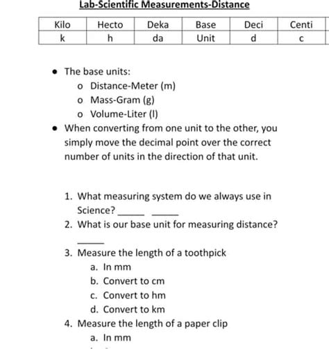Lab Activity Scientific Measurements Distance By Coach Smith Science