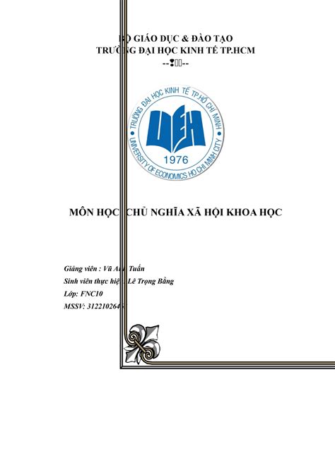 Lê Trọng Bằng abc BỘ GIÁO DỤC ĐÀO TẠO TRƯỜNG ĐẠI HỌC KINH TẾ TP MÔN HỌC CHỦ Studocu