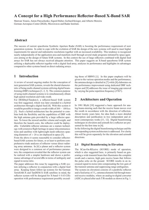 Pdf A Concept For A High Performance Reflector Based X Band Sar