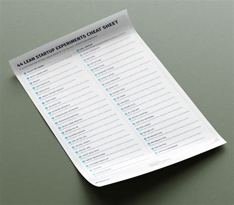 44 Lean Startup Experiments Cheat Sheet Sustainable Business Innovation Explorer Labs