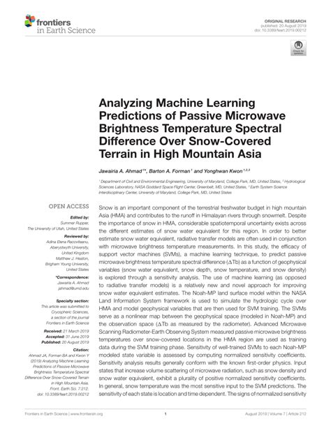 Pdf Analyzing Machine Learning Predictions Of Passive Microwave Brightness Temperature