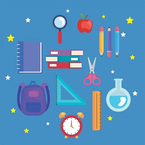Ruler Lupe Scsissor Apple Clock Notebook Books Flask Bag And Pencils