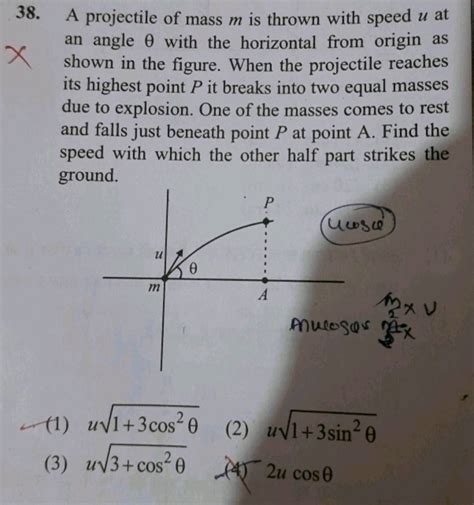 A Projectile Of Mass M Is Thrown With Speed U At An Angle θ With The Hori