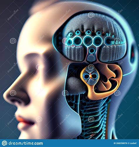 Close Up View Section Of Cybernetic Brain Inside A Being With Quantum