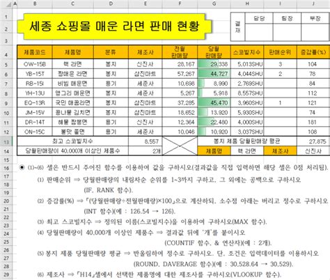 Itq 엑셀 함수 2020년 06월 D형 기출문제 해설 네이버 블로그