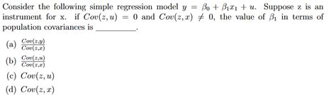 Solved Consider The Following Simple Regression Model Chegg