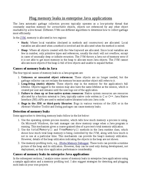 plug memory leaks in enterprise java applications pdf java programming language class