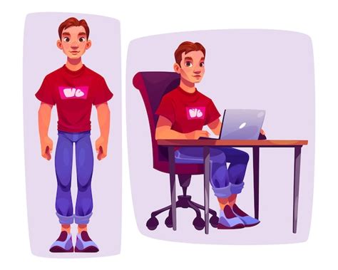 Premium Vector Man Character Standing And Sitting With Laptop