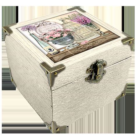 Декоративна деревяна еко шкатулка прованс букет дельфініумів 10 10 см — ціна 485 грн у