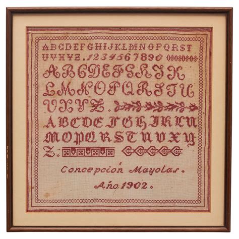 Elegant Nostalgia Vintage 20th Century Cross Stitch Sampler Red On