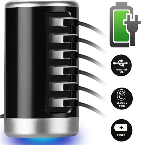 6 USB Ports 6A 30W Rapid Charging Hub Station Desktop Charge Tower For Cell Phone Tablet IPhone