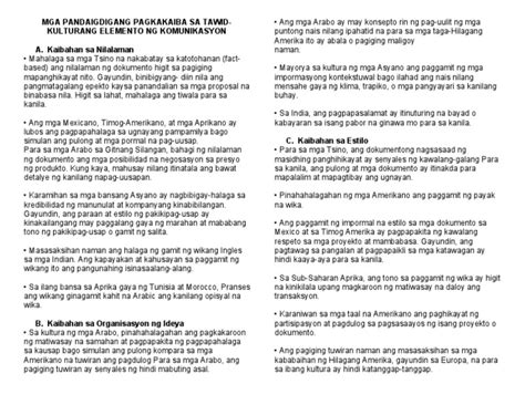 Mga Pandaigdigang Pagkakaiba Sa Tawid Kulturang Elemento Ng Komunikasyon Pdf