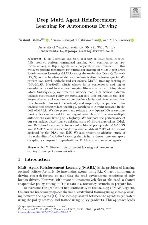 Pdf Deep Multi Agent Reinforcement Learning For Autonomous Driving