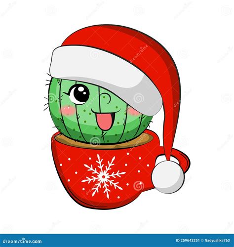 Cute Cartoon Merry Christmas Cactus Vector Stock Illustration Stock