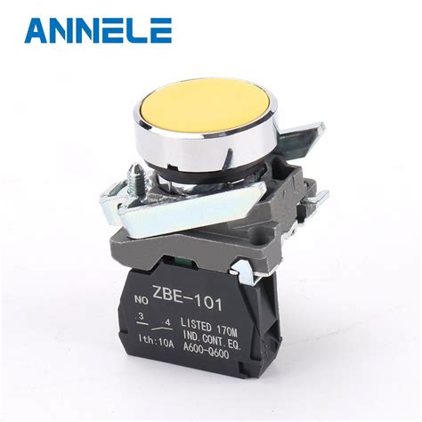 xb4 series 1no yellow spring return push button switch ip65 22mm round flat head metal momentary