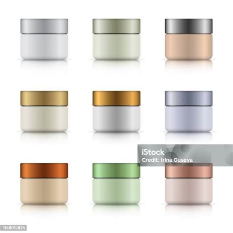컬러 크림 컨테이너의 집합입니다 현실적인 목업 흰색 배경에 고립 0명에 대한 스톡 벡터 아트 및 기타 이미지 0명 3차원 형태 개념 Istock