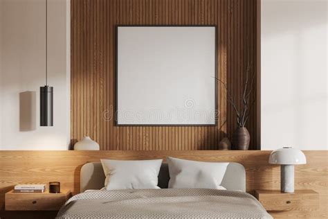 Stylish Bedroom Interior With Bed Nightstand And Decoration Mockup