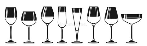 Wineglass Different Types Stamp Icon Set Glasses Engraving Sparkling