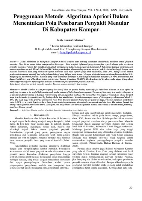 Pdf Penggunaan Metode Algoritma Apriori Dalam Menentukan Pola Pesebaran Penyakit Menular Di
