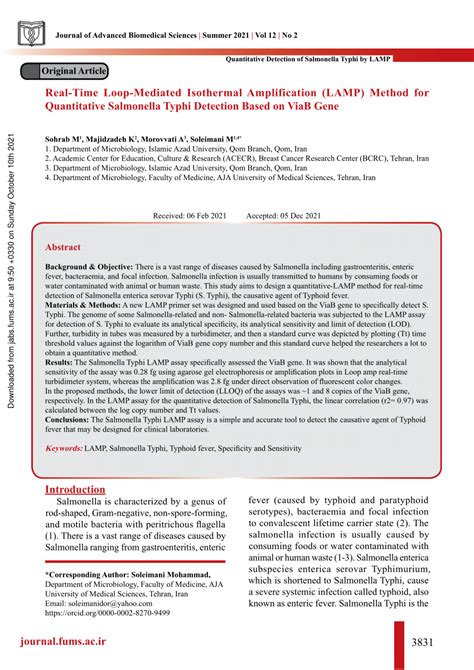Pdf Real Time Loop Mediated Isothermal Amplification Lamp Method For Quantitative Salmonella