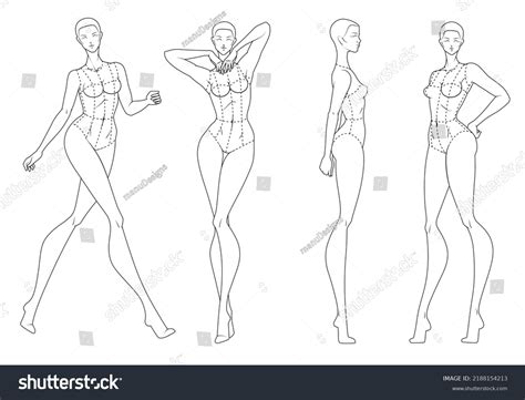 Fashion Figure Ten Heads Design Template Stock Vector Royalty Free