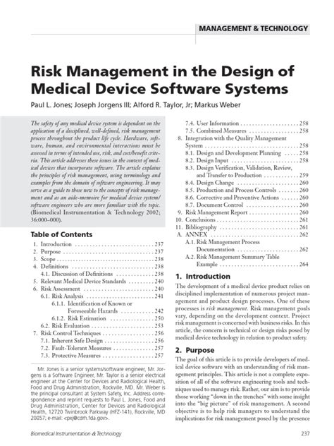 Risk Management In The Design Of Medical Device Software Systems Download Free Pdf Risk