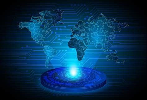 Premium Vector World Binary Circuit Board Future Technology Blue Hud Cyber Security Concept