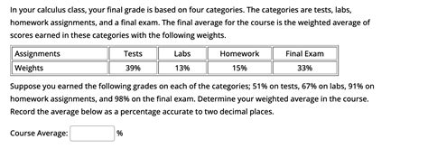Solved In Your Calculus Class Your Final Grade Is Based On Chegg