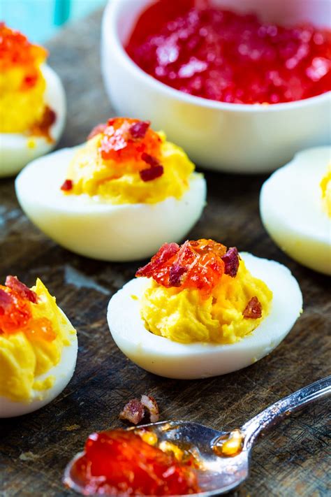 Red Pepper Jelly Deviled Eggs With Bacon Spicy Southern Kitchen