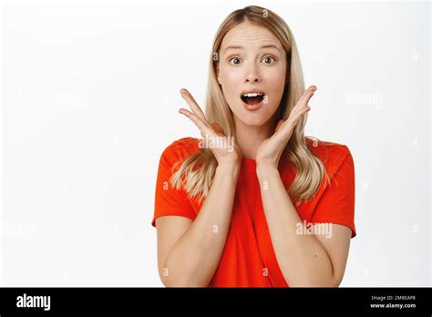 Woman Reaction To Surprise Cute Girl Looking Amazed In Awe Say Wow