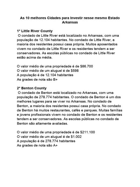 As 10 Melhores Cidades Para Investir Nesse Mesmo Estado Arkansas Pdf