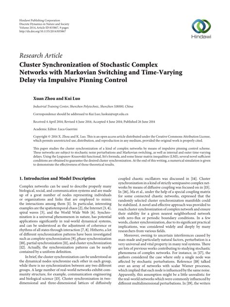 Pdf Cluster Synchronization Of Stochastic Complex Networks With