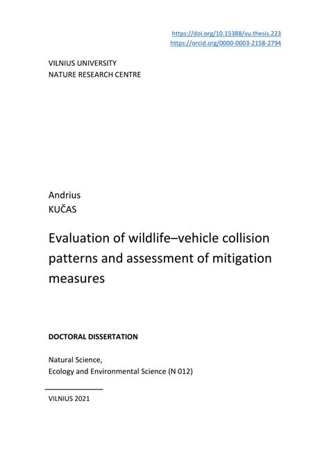 Pdf Evaluation Of Wildlifevehicle Collision Patterns And Assessment Of Mitigation Measures