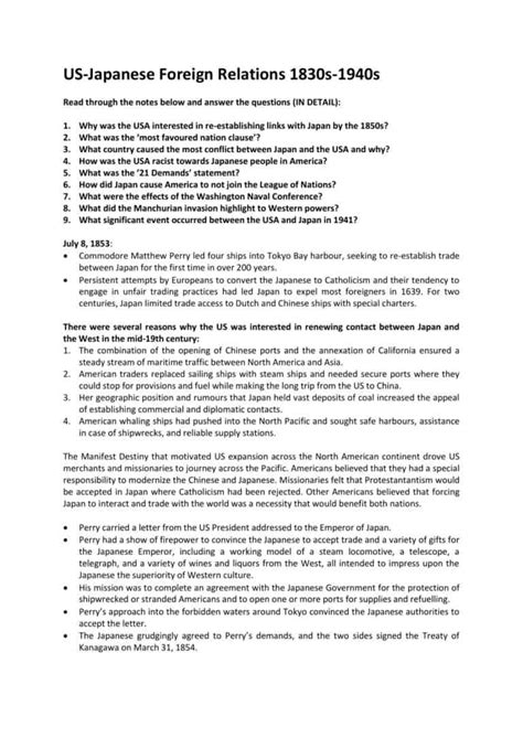 Us Japan Foreign Relations A Level Revision Notes