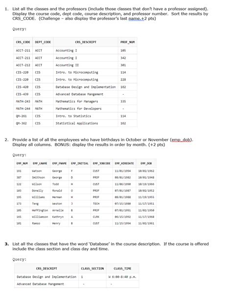 Solved Please Complete The SQL Statement 1 3 Examples Are Provide
