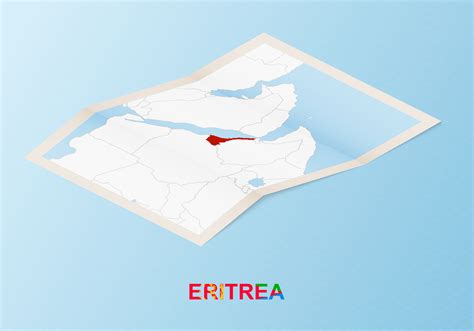 folded paper map of eritrea with neighboring countries in isometric