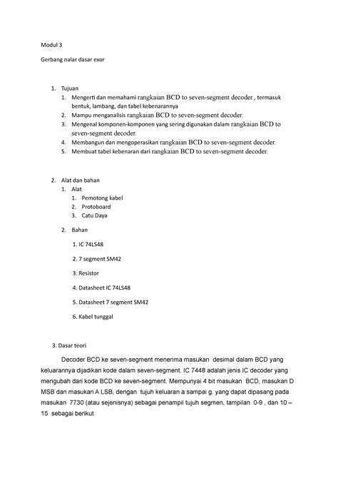 Modul 8 Decoder Bcd 7 Segment Modul 3 Gerbang Nalar Dasar Exor