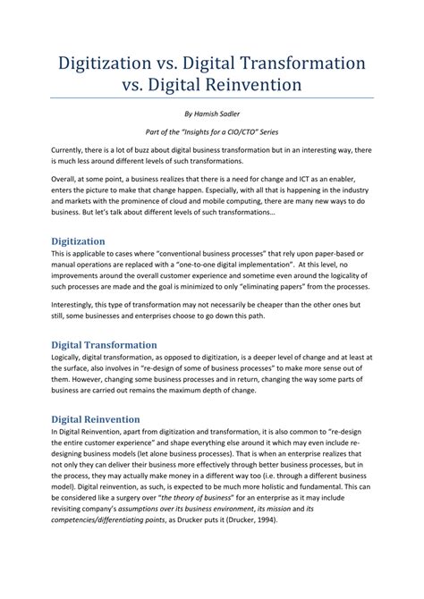 Pdf Insights For Cios And Ctos Digitization Vs Digital Transformation Vs Digital Reinvention
