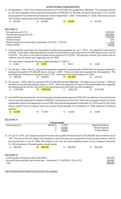 NOTES PAYABLE NOTE PAYABLE NOTES PAYABLE PROBLEMS NPP On September Tom Company