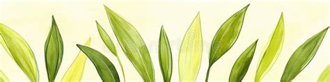 Watercolor Grass Blades On Beige Airy Nature Background Stylized