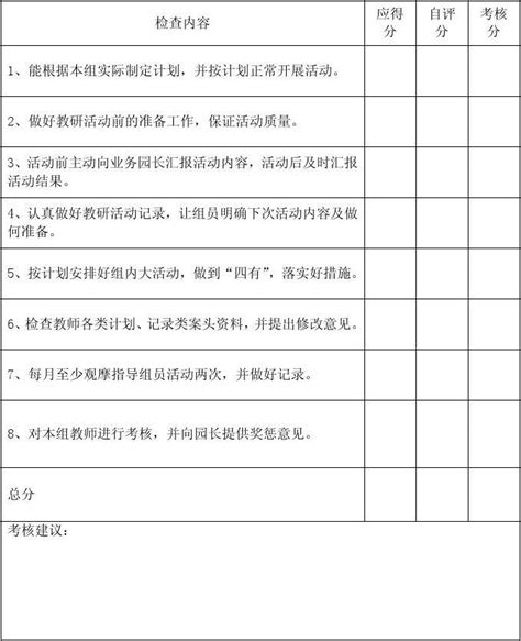 2015年教研组长考核评分表 word文档在线阅读与下载 无忧文档