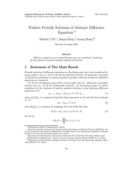 Pdf Positive Periodic Solutions Of Abstract Difference Equations