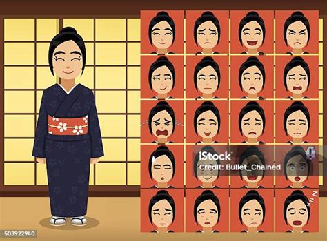 일본 여성 얼굴 만화 감성을 자극하는 라벤더입니다 벡터 일러스트 감정에 대한 스톡 벡터 아트 및 기타 이미지 감정 게이샤
