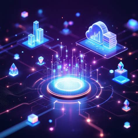 Modern 3d Data Transformation Concept Sleek Purple Background With Digital Streams Abstract