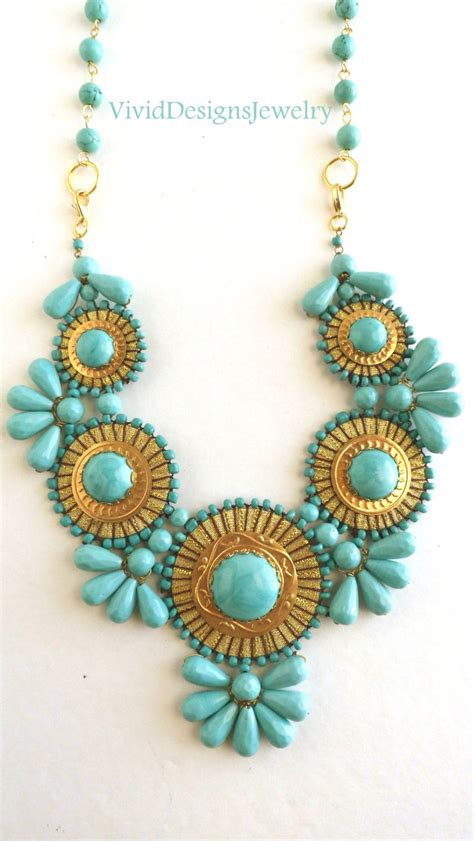 Turquoise Statement Necklace Bib Bubble Big Bold Chunky Unique Bead